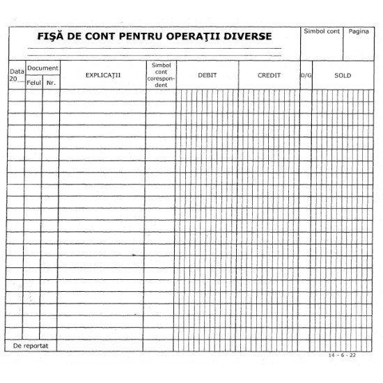 Fisa cont analitic pentru operatii diverse, format A4, tipar fata/verso ...