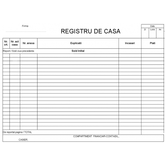 Registru de casa, format A4, tipar fata, 100 file/carnet